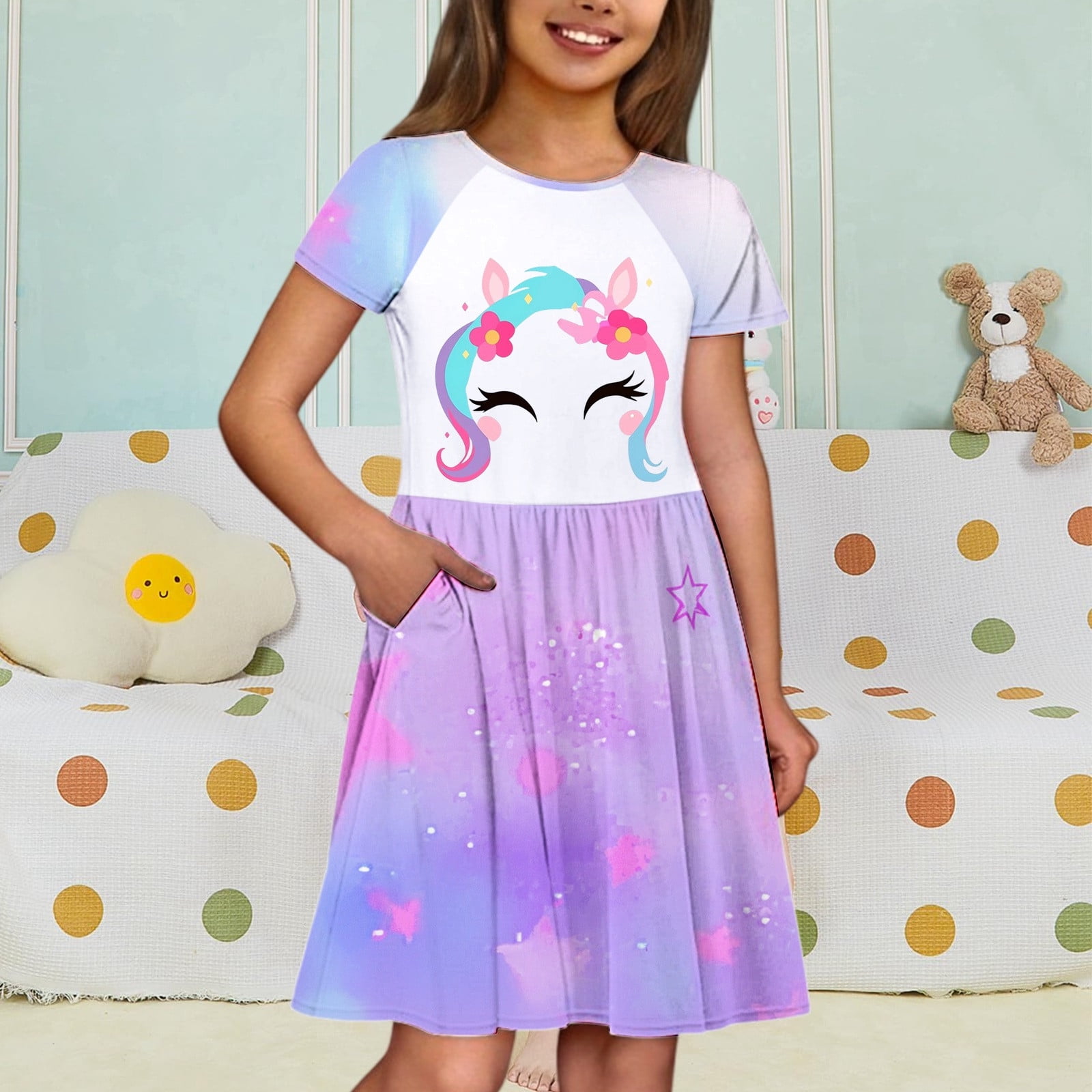 Huowey Child Girls Toddler Girl Summer Tulle Dress Cute Cartoon Pattern ...