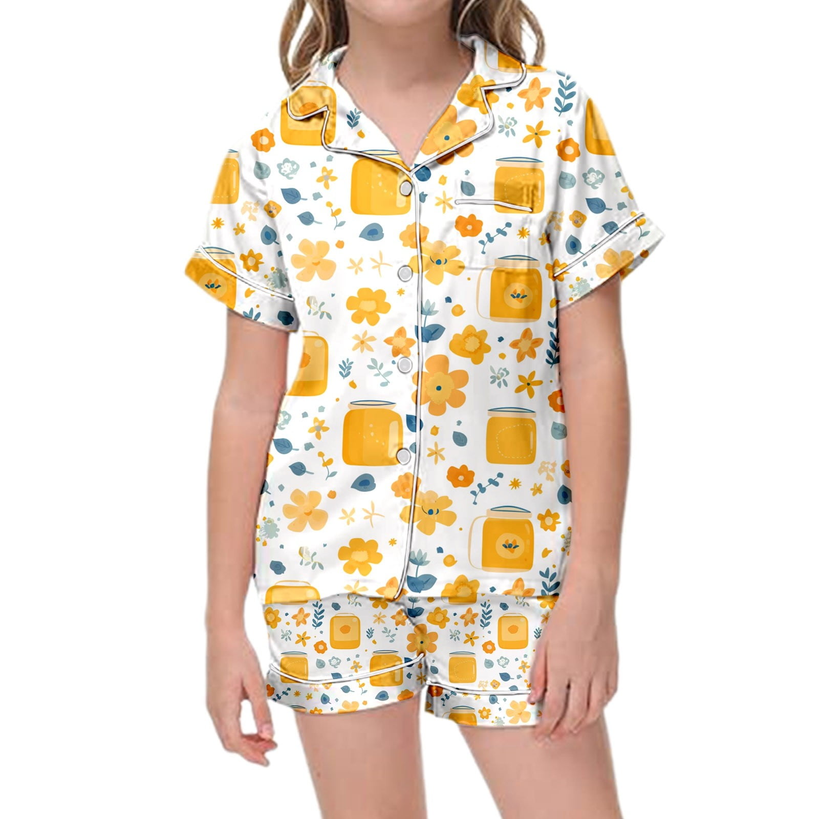 Huowey Child Kids Girls Pajamas Set Cute Floral Cartoon Print Short ...