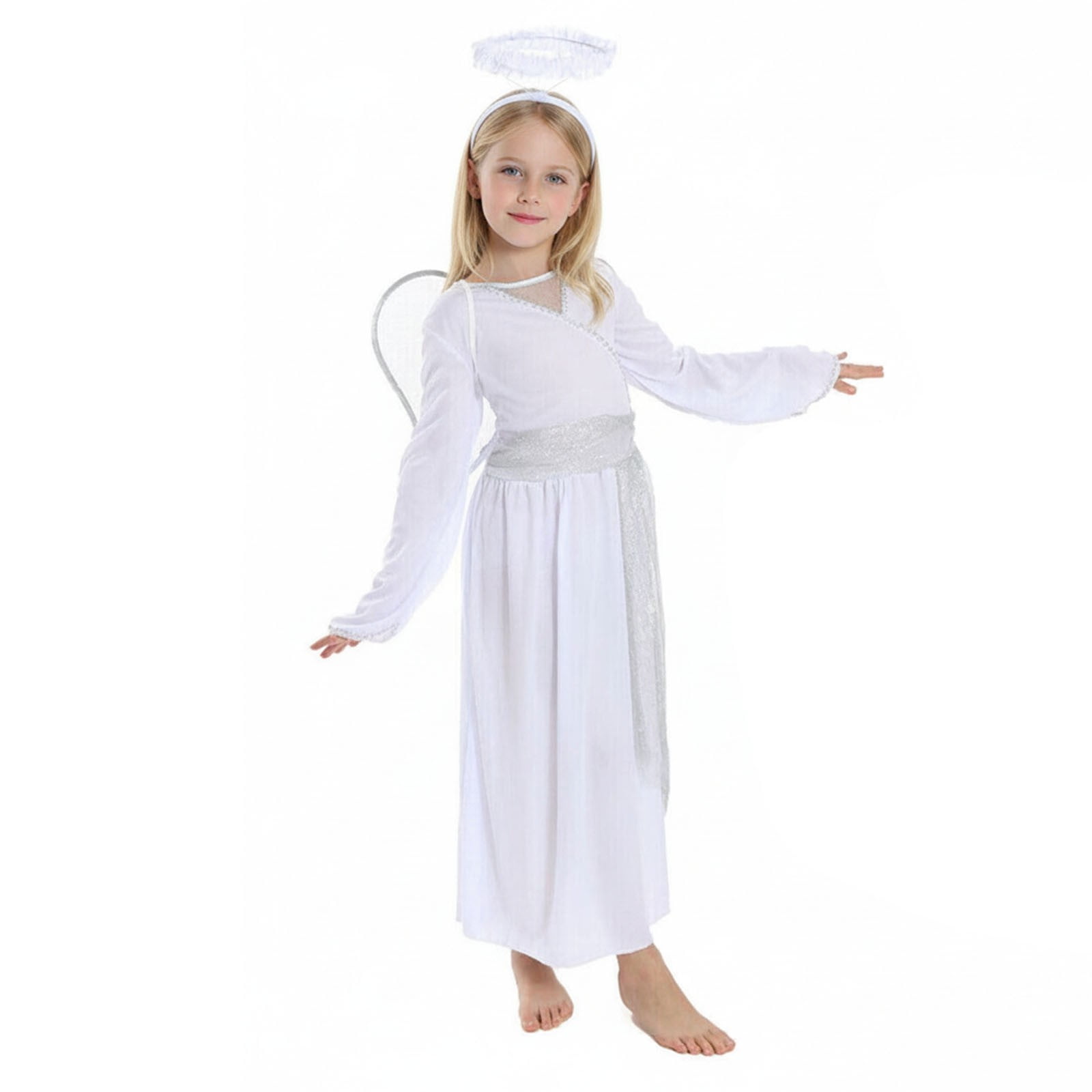 Huowey Girls Angel Dress Up Set Stain Skill High Waist Mesh Long Sleeve ...