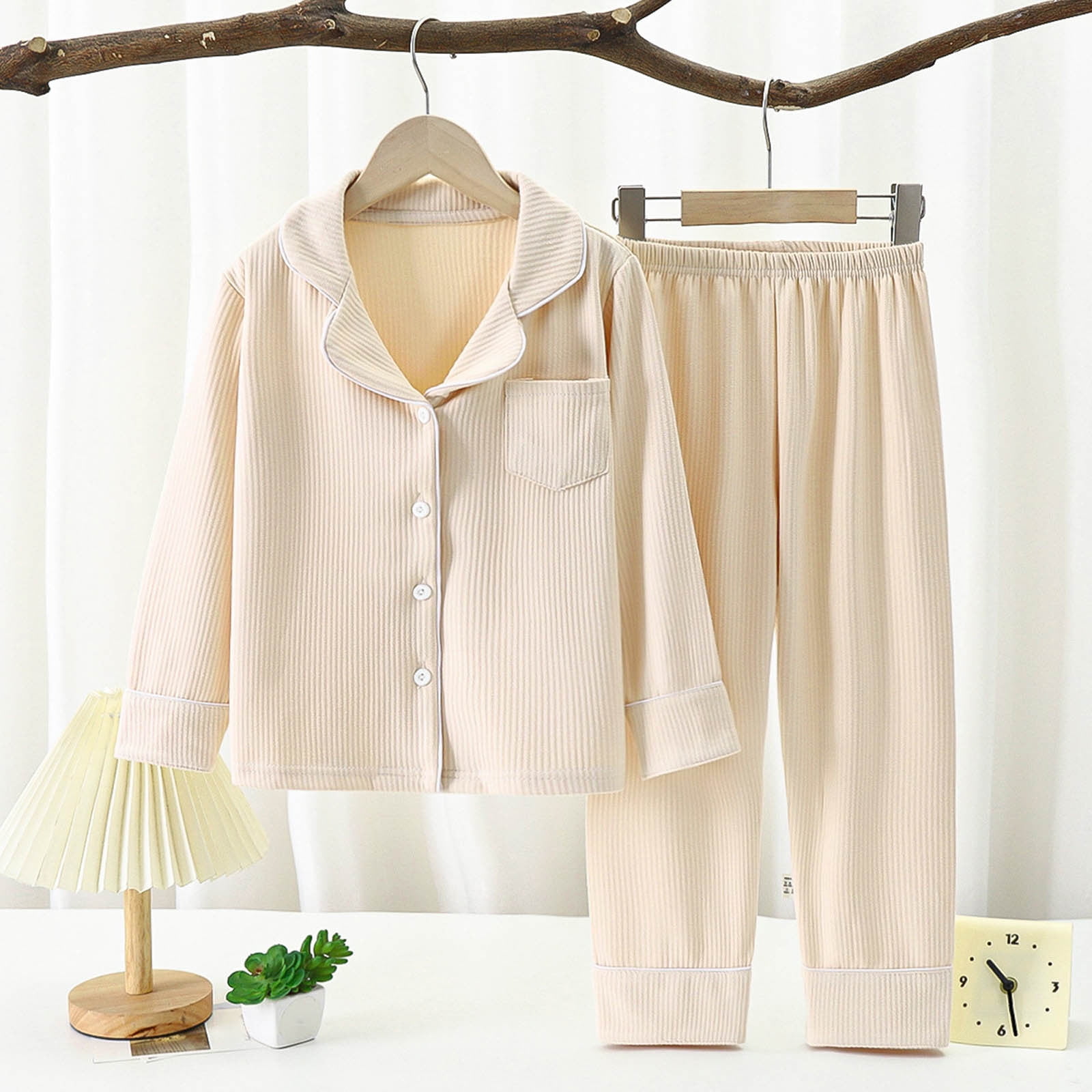 CUZIBR Girls Casual Outfits Kids 2 Piece Set Solid Color Long Sleeve ...