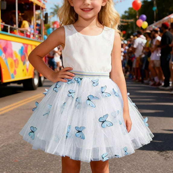 Huowey Girls Lace Tutu Skirt Solid Color Butterflies Pattern Ruffled ...