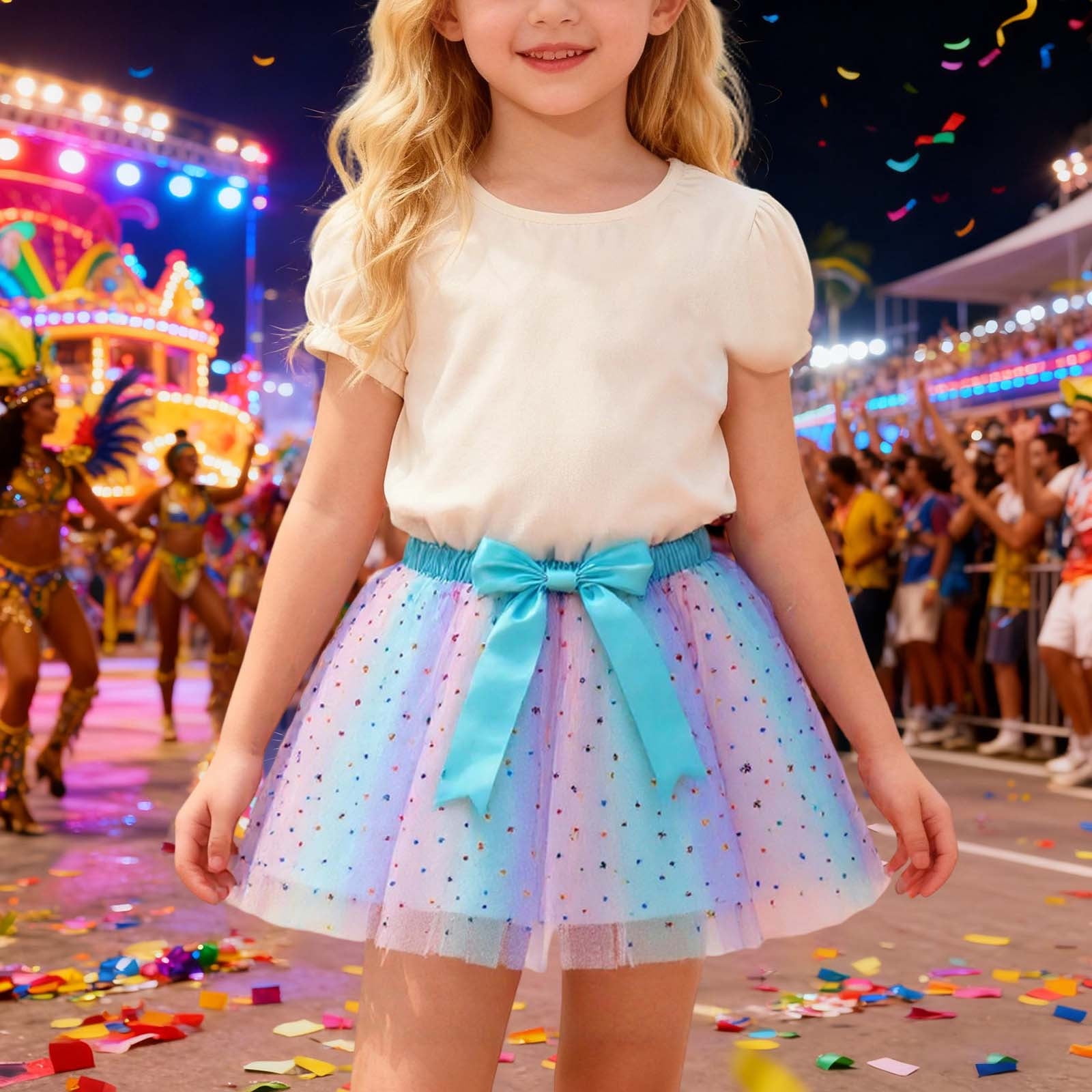 Huowey Girls Star Tutu Skirt Rainbow Sequin Cute Bow Elastic Waist ...
