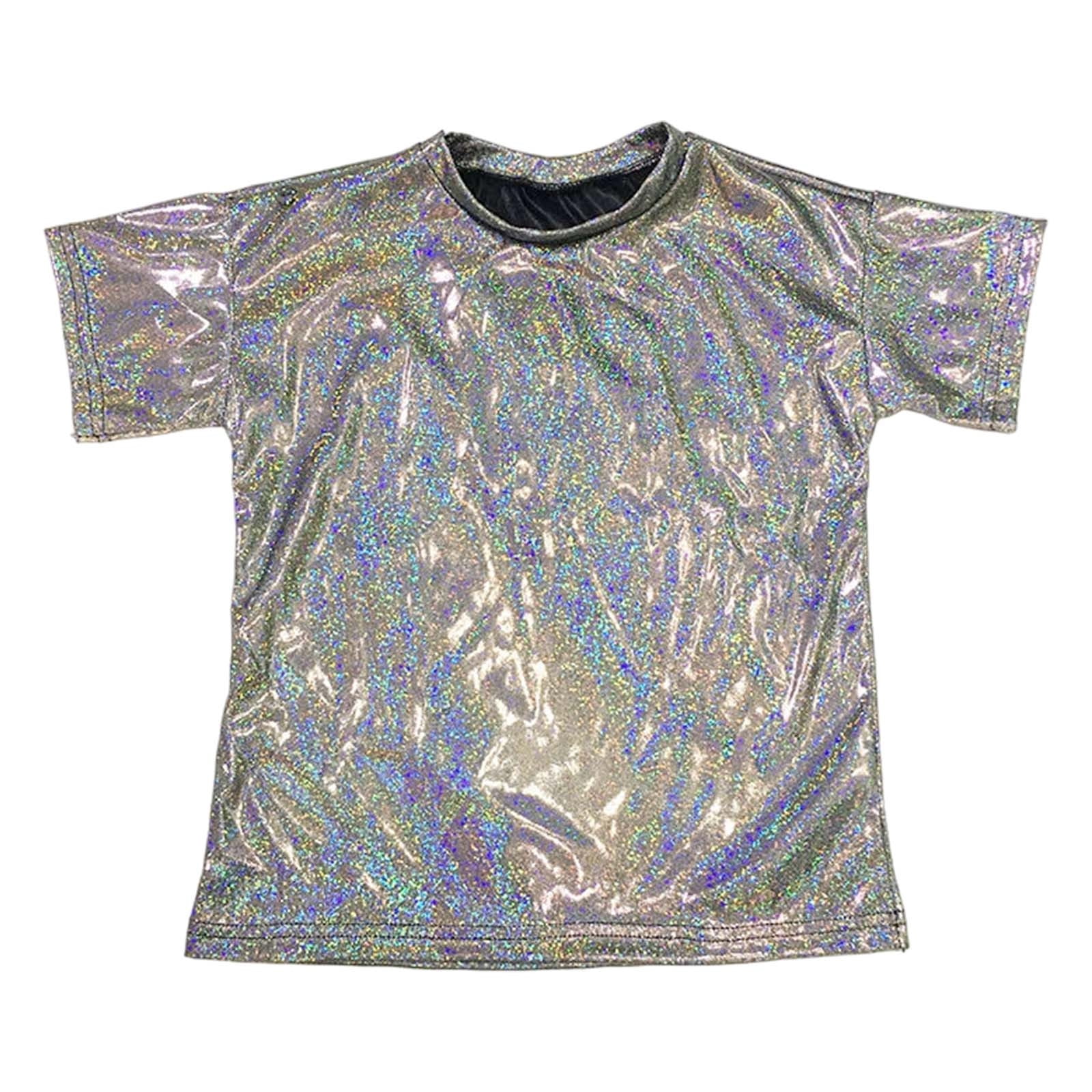 Huowey Girls T Shirts Sparkling Sequins Dance Shirt Crewneck Short ...