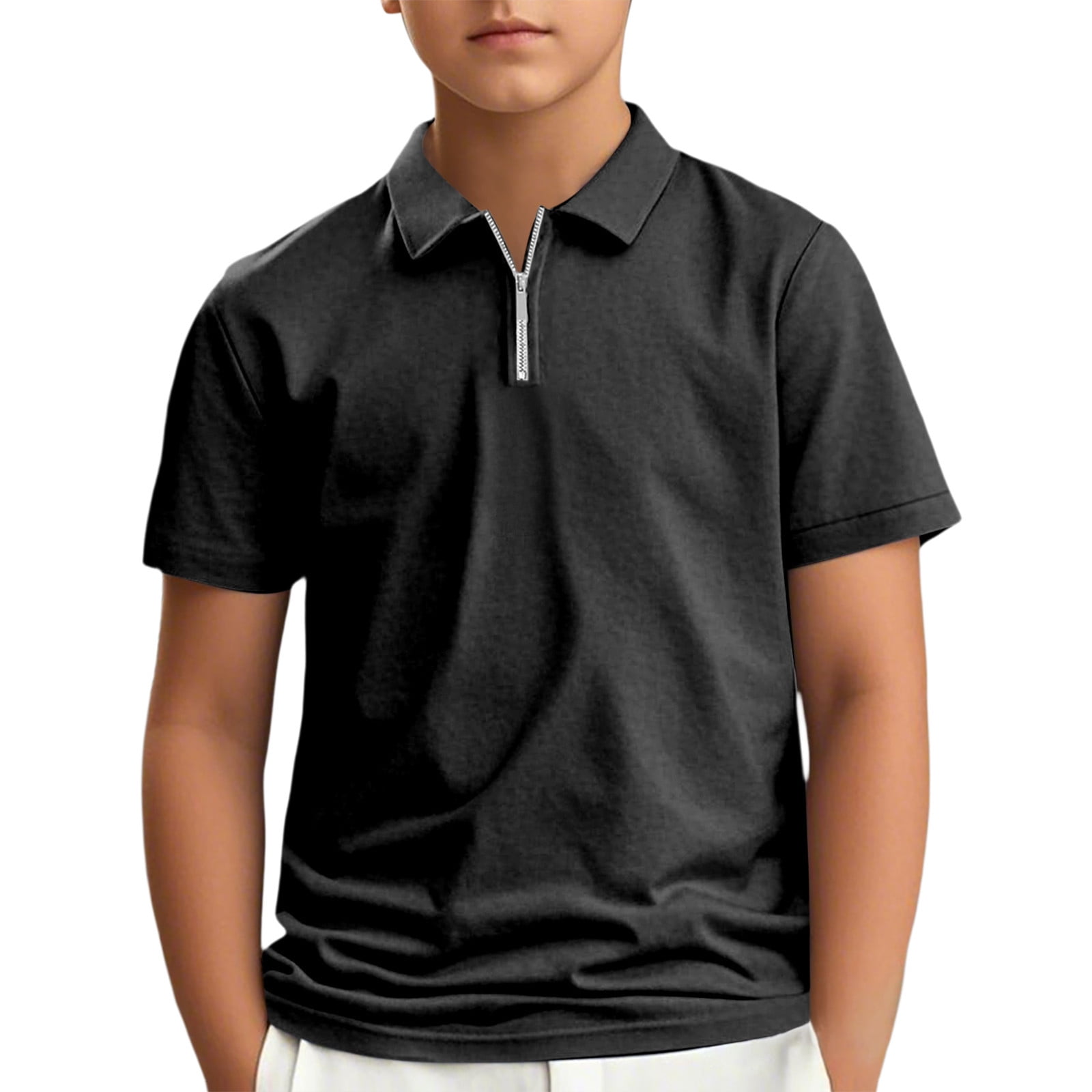 Huowey Girls Tops School Uniform Polo Collar Solid T-Shirt Button Short ...