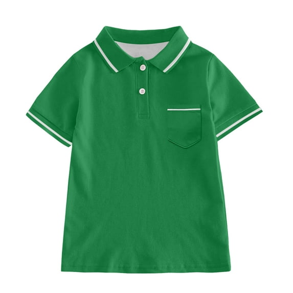 Huowey Kids Boys Short Sleeve Polo Shirts Button Striped Front Pocket ...