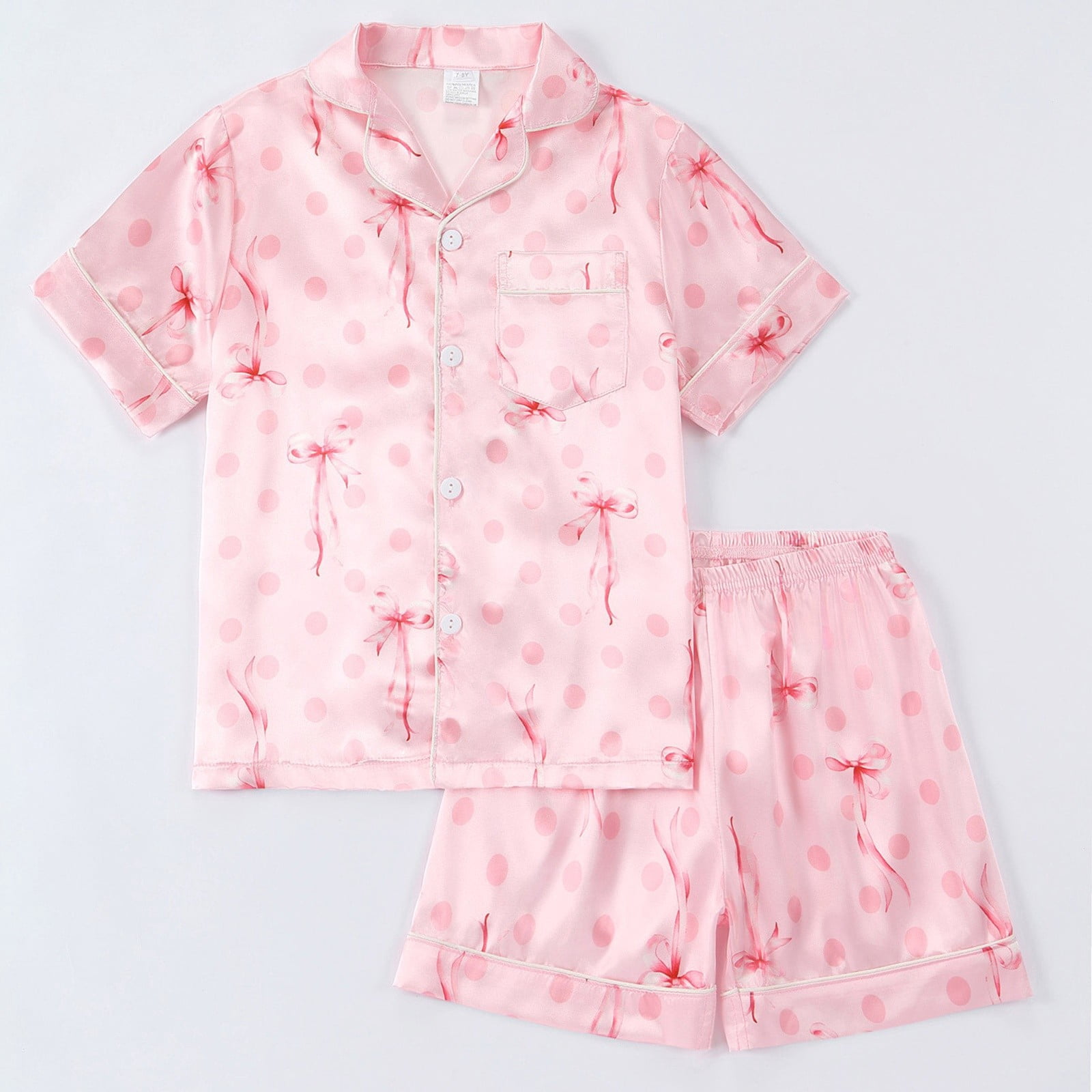 Huowey Kids Girls Satin Pajama Short Set Lovely Print Button Up ...
