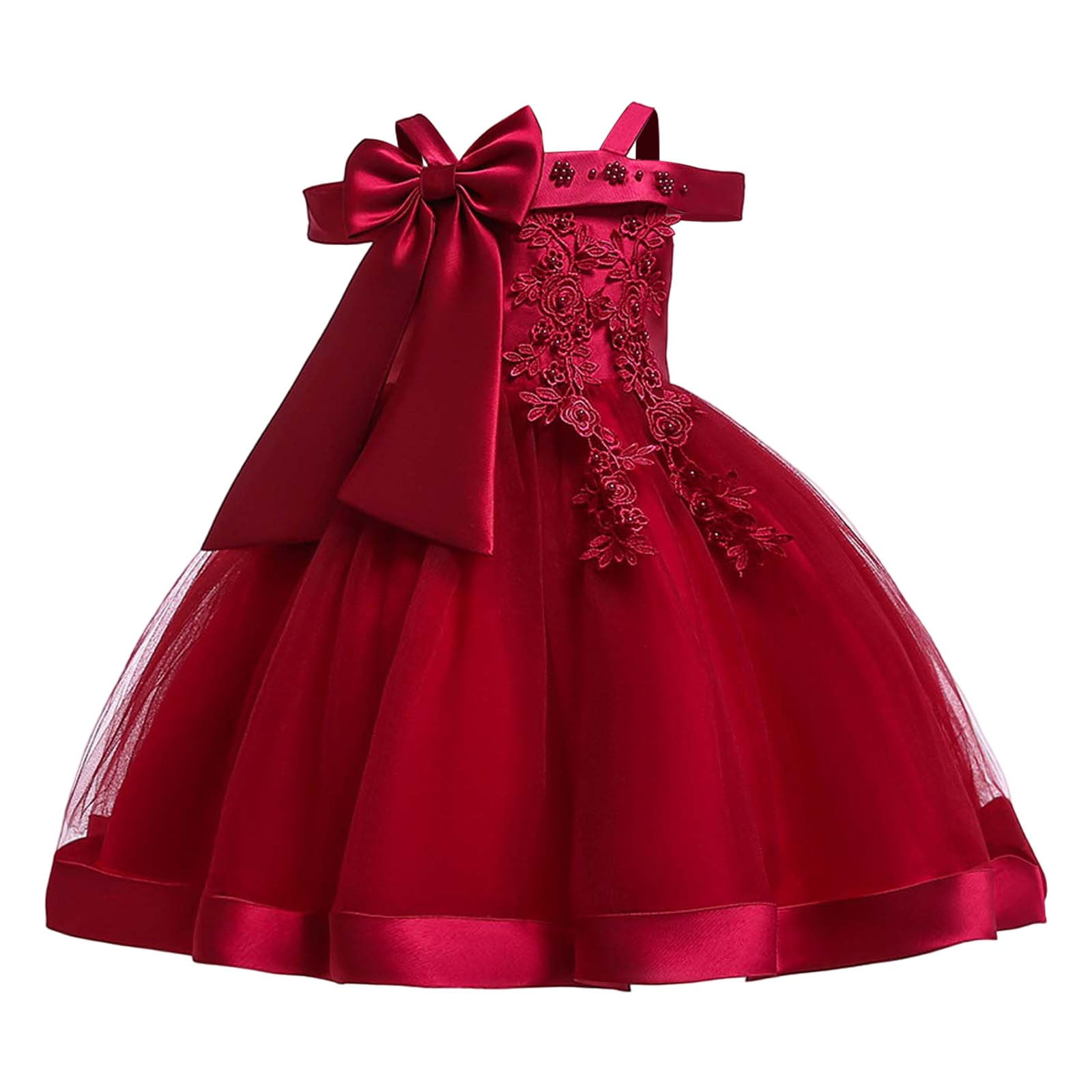 Huowey Kids Little Girls Off Shoulder Bow Evening Gown Princess Pageant ...