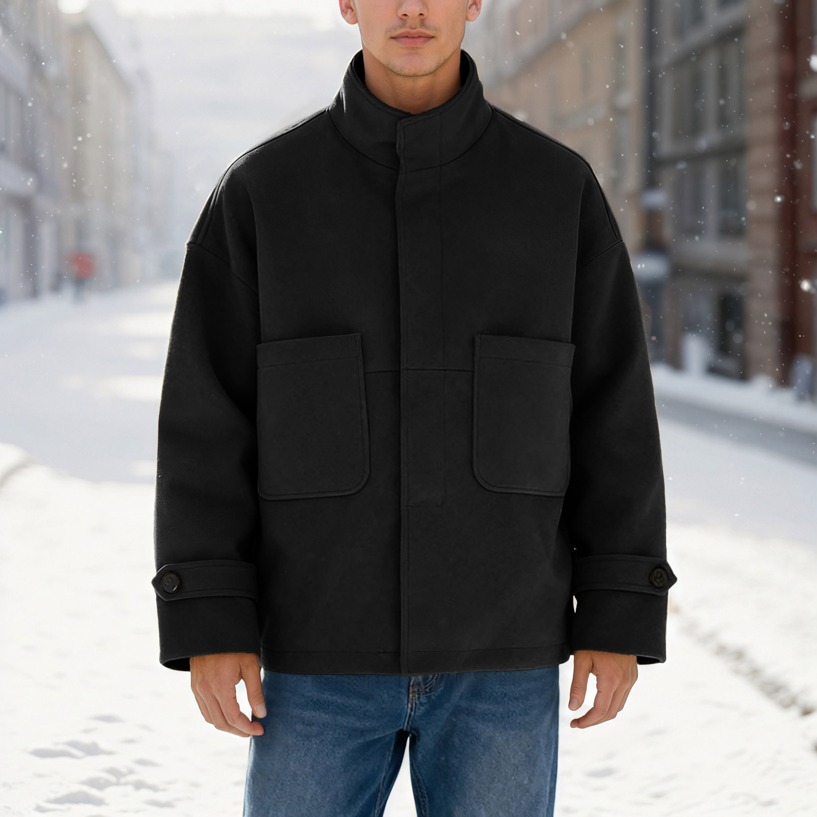 Huowey Men'S Coats Full Zipper Up Solid Color Stand Collar Oversized ...