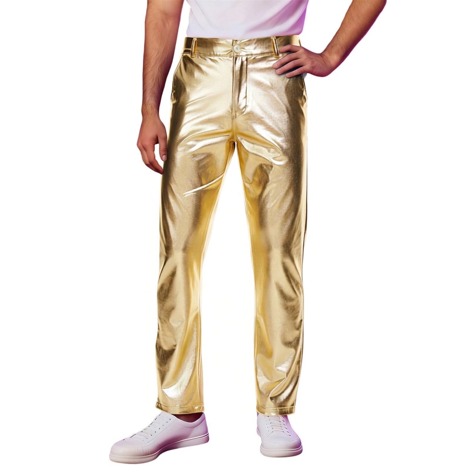 Huowey Mens Leather Pants Casual Slim Fit Stretch Tapered Pants ...