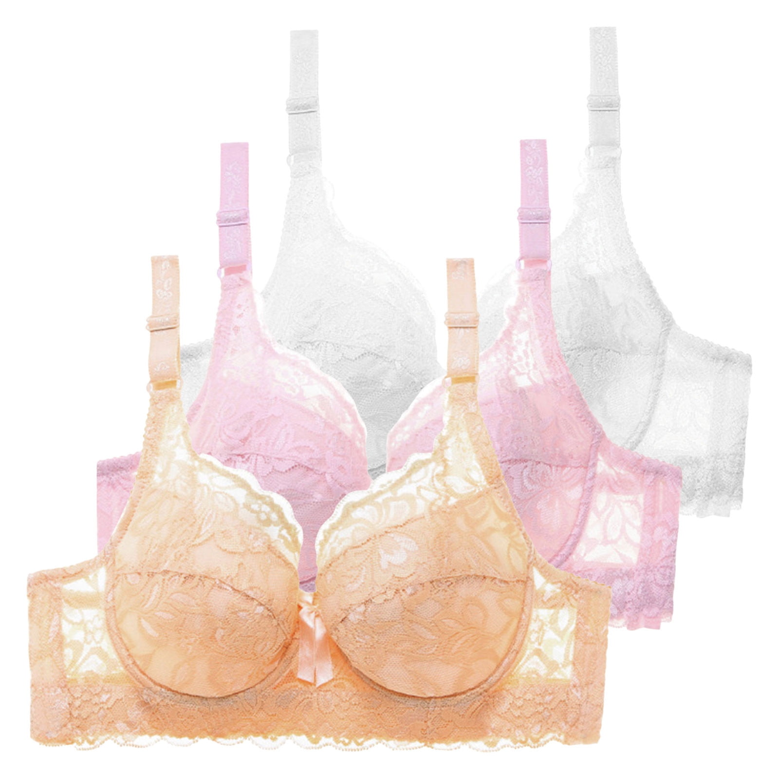 Huowey Push Up Bras For Women 3Pcs Lace Cute Bow Solid Color Classic ...