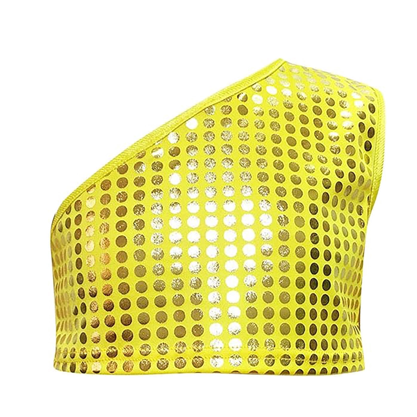 Huowey Shirt For Girls Fashion Show Sequins Crop Top One-Shoulder ...