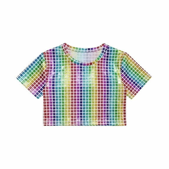 Huowey Shirts For Girls Shine Sequins Shirts Crop Top Short Sleeve ...
