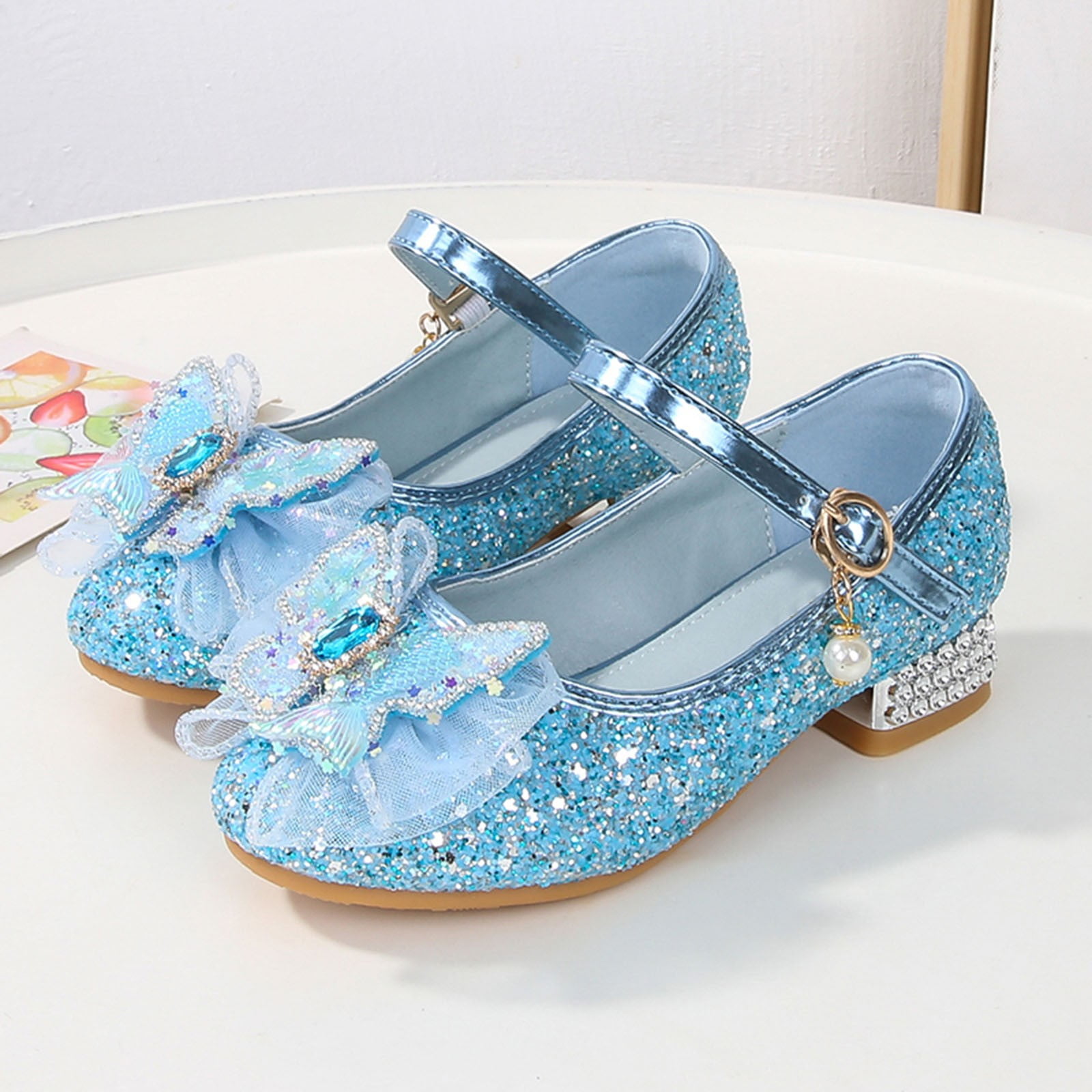 Huowey Toddler Girls Dance Shoes Sparkly Sequins High Heels Adjustable ...