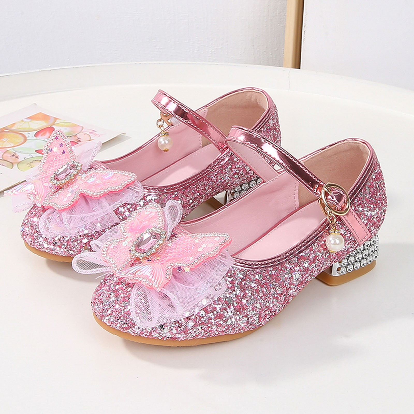 Huowey Toddler Girls Dance Shoes Sparkly Sequins High Heels Adjustable ...