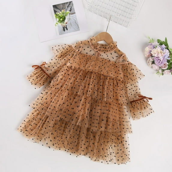 Huowey Toddler Girls Princess Dress Polka Dot Long Sleeve Ruffles ...