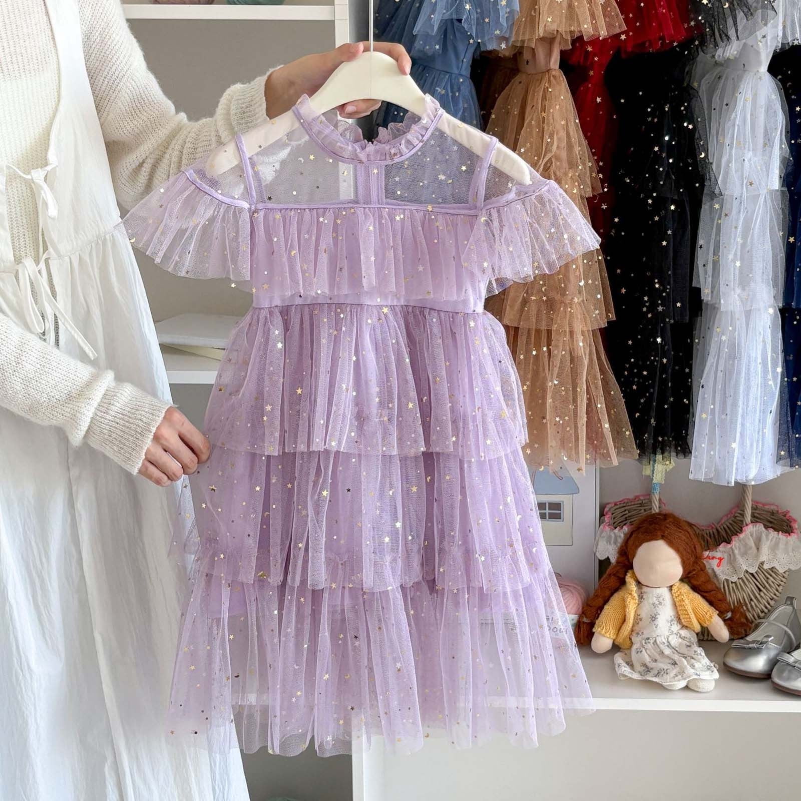 Huowey Toddler Girls Princess Sequins Dress Cowl Neck Ruffles ...