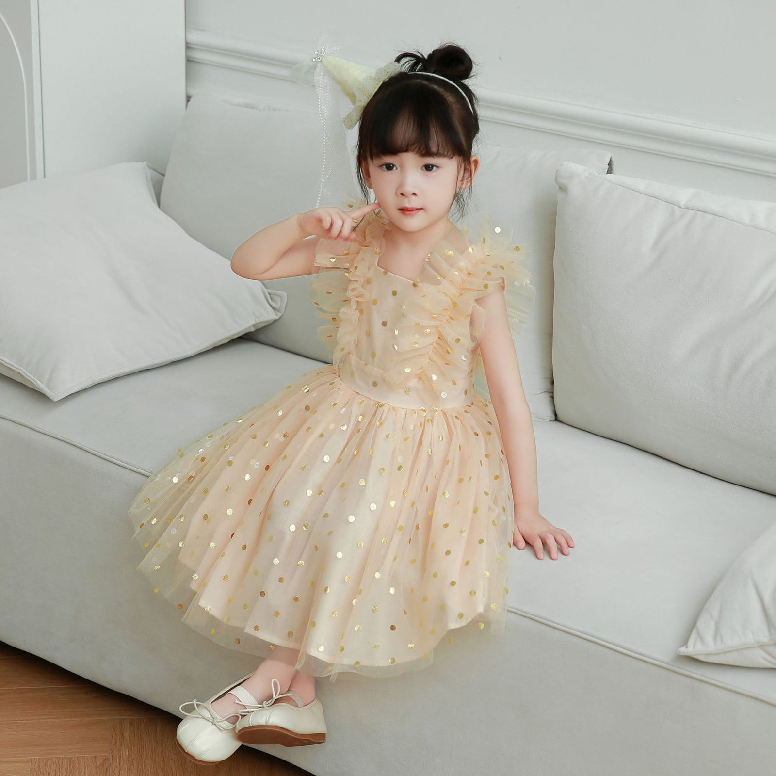 Huowey Toddler Girls Sleeveless Sequin Dresses Ruffles Sleeveless High ...