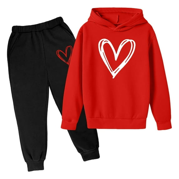 Huowey Valentine Girls Kids Boys Solid Color Hooded Love Heart Print ...
