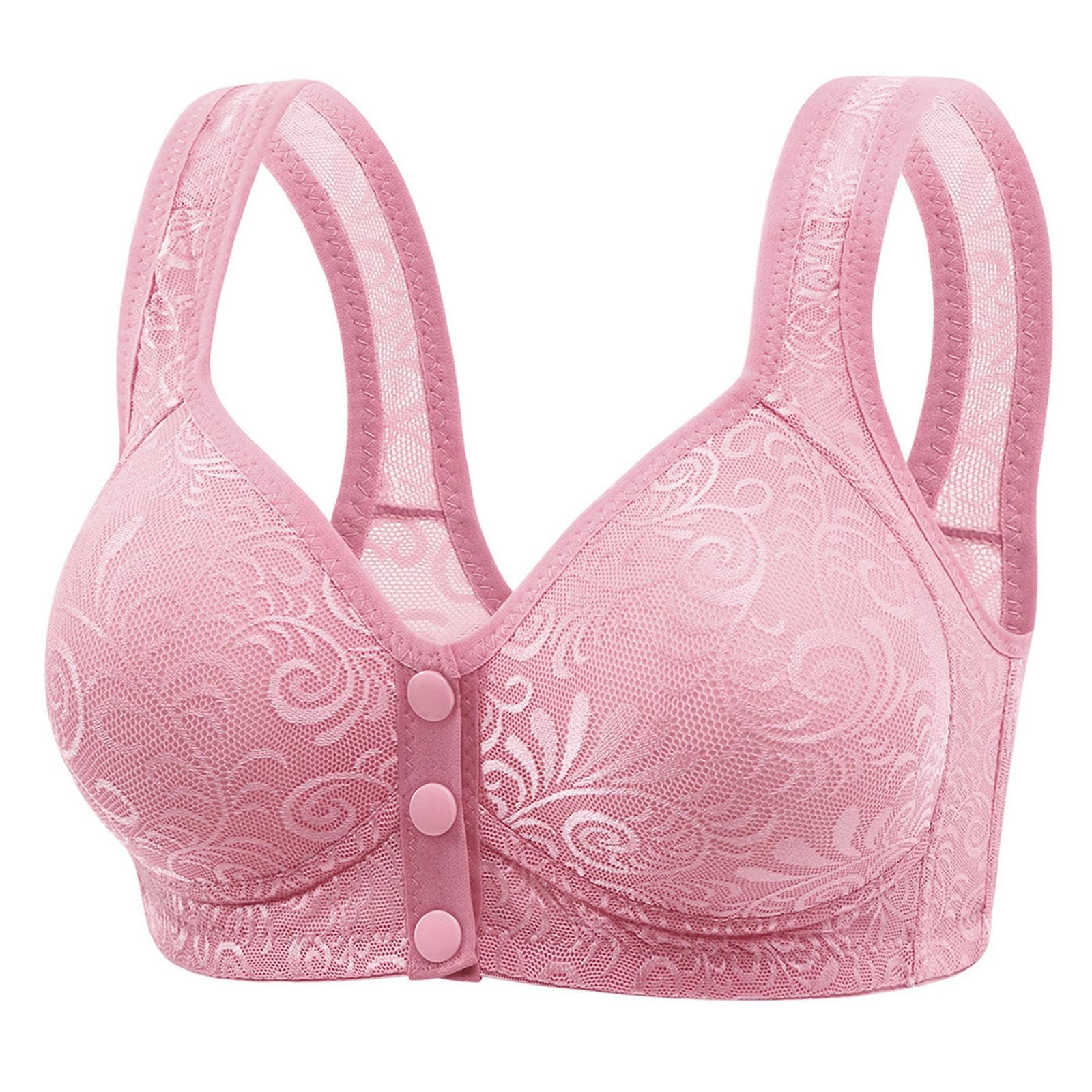 Huowey Wireless Bras For Women Front Closure Button Solid Color Full ...