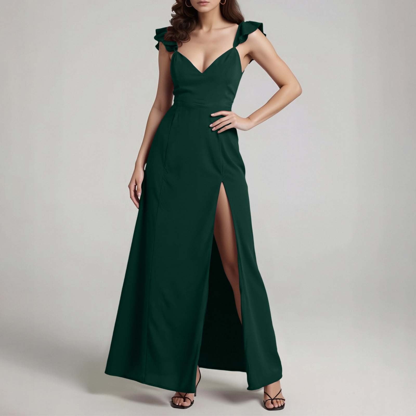 Huowey Women'S Long Dress Bridesmaid Solid Color Sleeveless Spaghetti ...