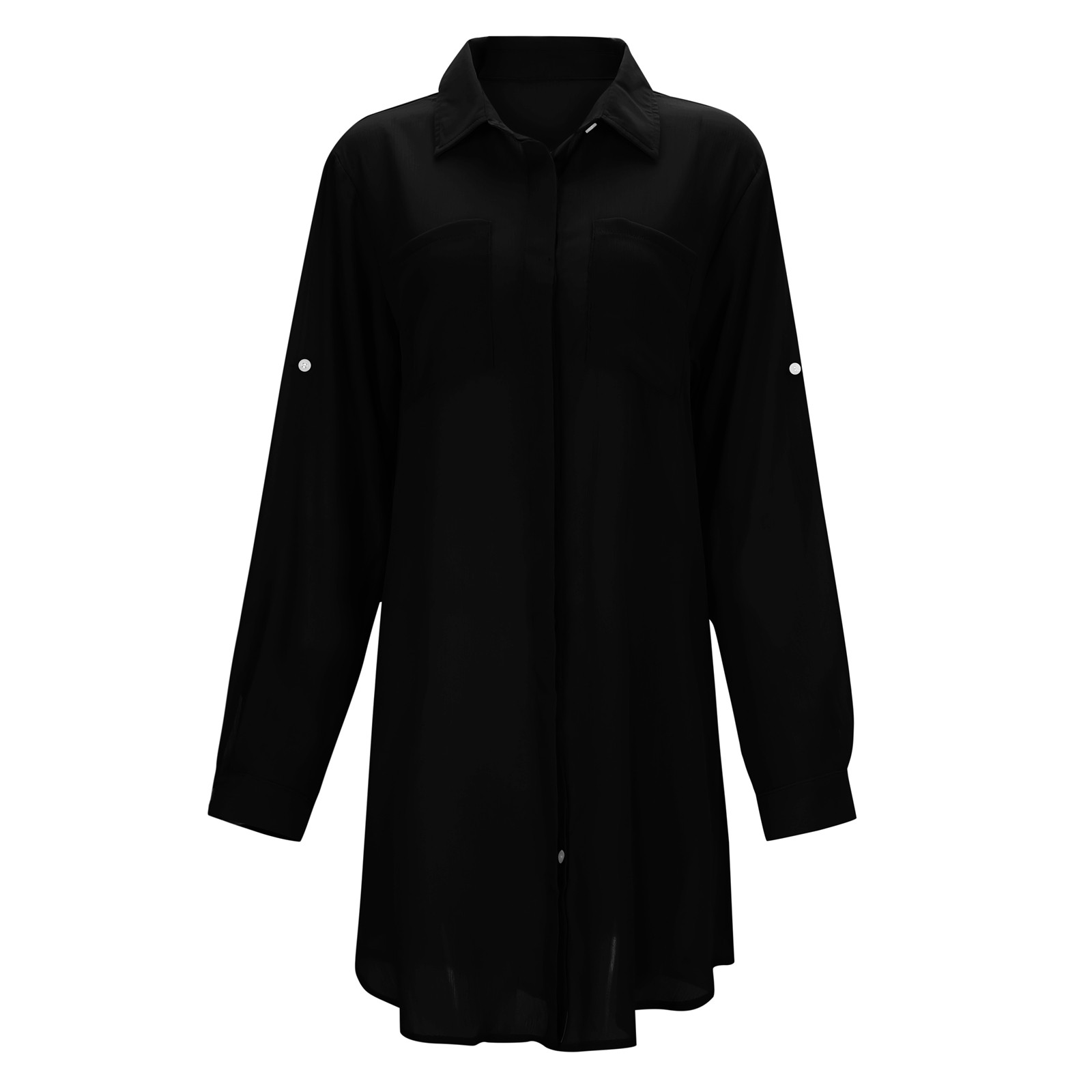 Huowey Women Swimwear Solid Color Wrinkled Fabric Pocket Button Beach ...