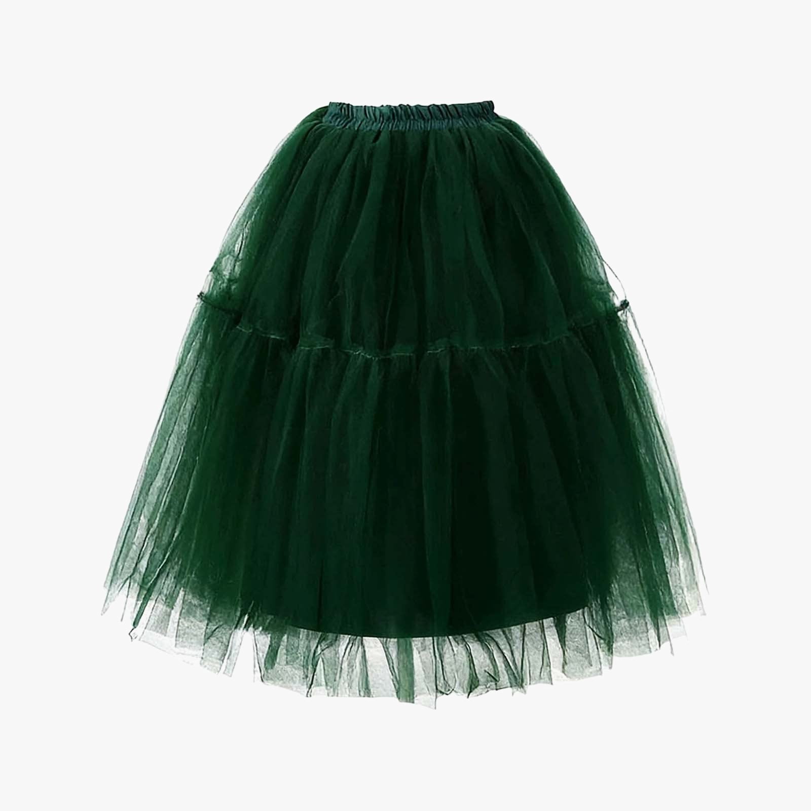 Huowey Women Tutu Mini Skirt Elastic Waist Pleated Mesh Solid Color ...