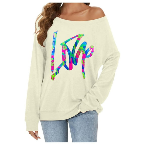 Huowey Womens Long Sleeve Shirt Round Neck Off Shoulder Stylish Top ...
