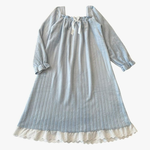 Huowey Womens Nightdress Fuzzy Solid Coloured Long Sleeve Flannel ...