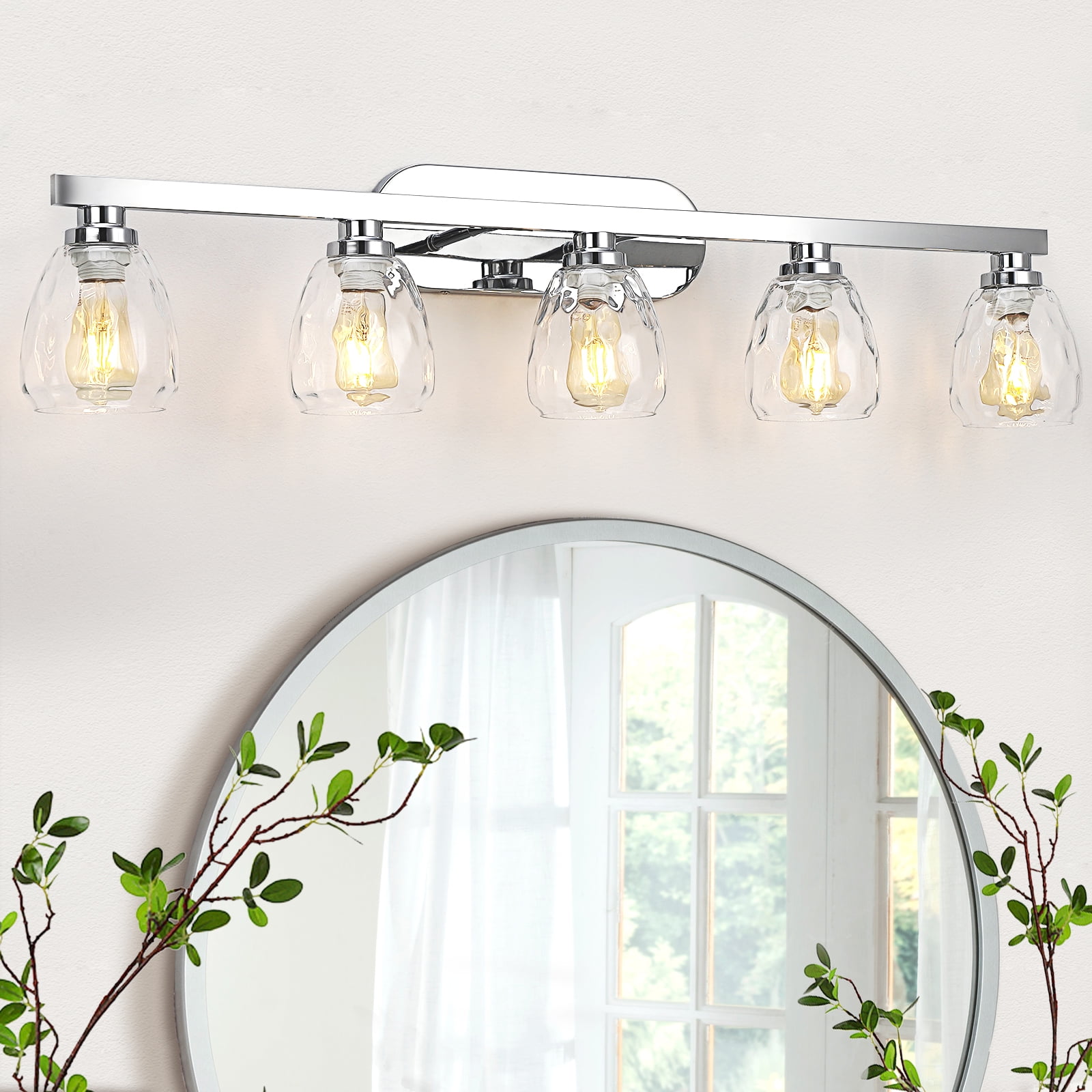 Hupicker 5 Light Bathroom Vanity Lamp, Modern Chrome Glass Bathroom ...