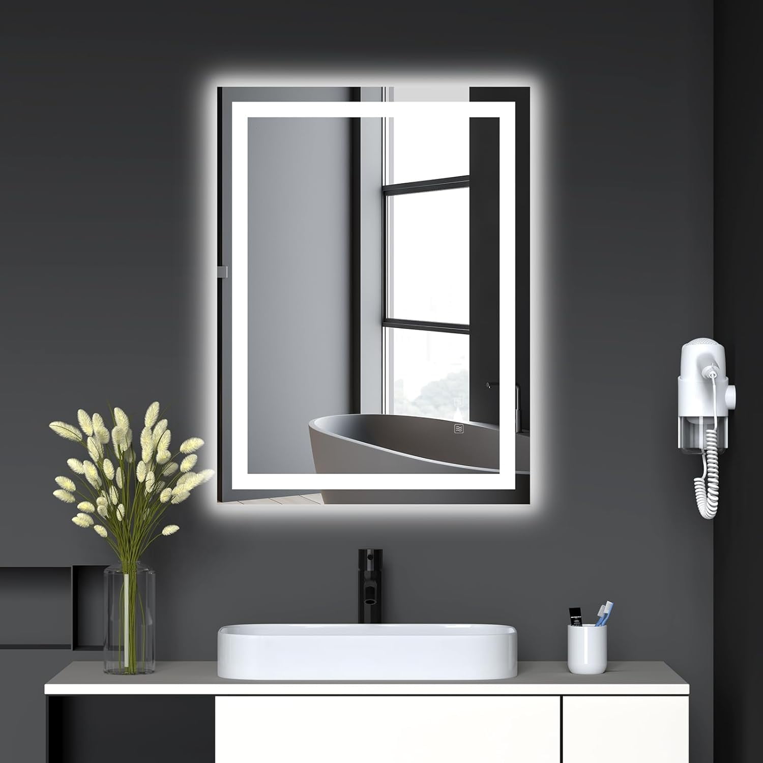 Hupicker 55"x 30" LED Bathroom Mirror, with Front and Backlight ...