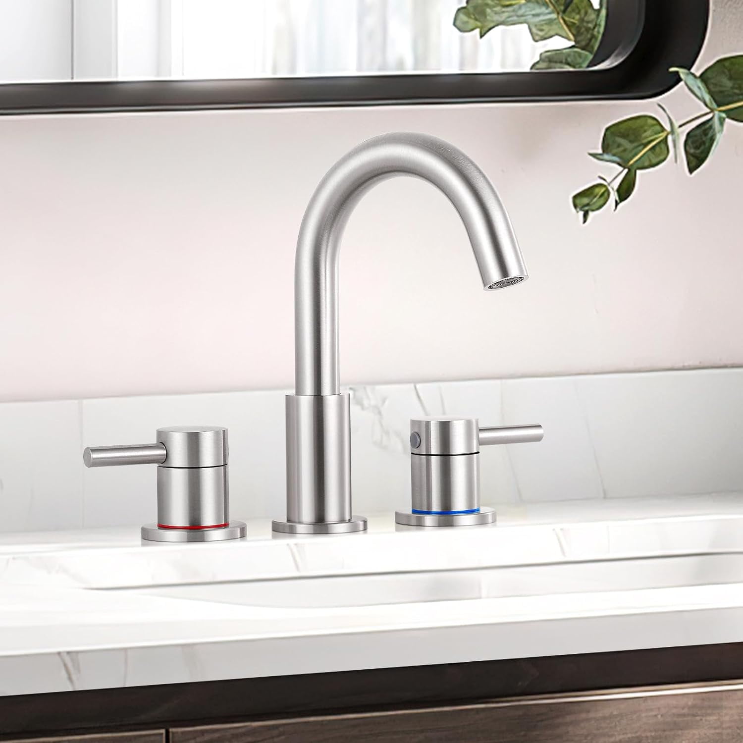 Hupicker 8 Inch 2 Handle Brushed Nickel Widespread Bathroom Faucets for ...