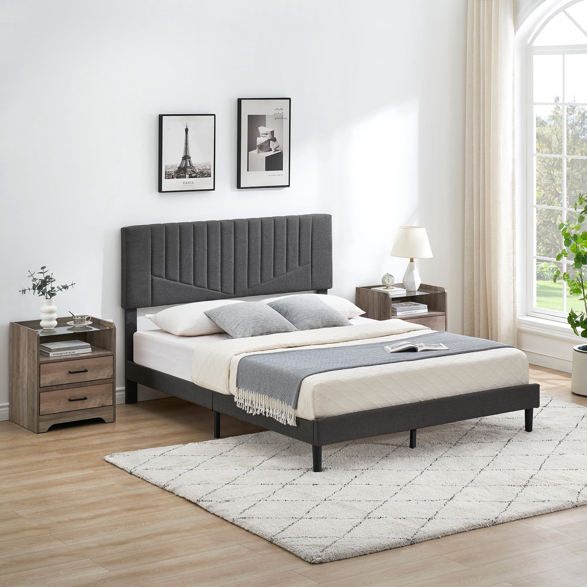 Hupicker Queen Size Bed Frame Upholstered Platform with Headboard ...