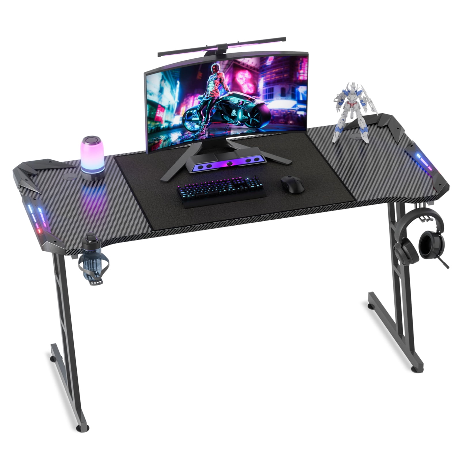 Huracan 55 inch Gaming Desk with LED Lights Z Shaped Gaming Table ...