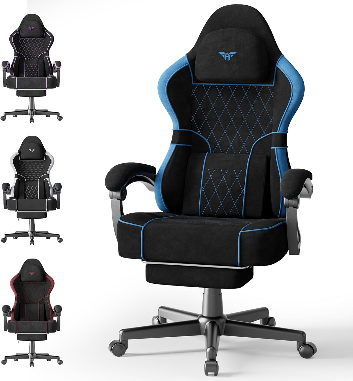 Huracan Ergonomic Gaming Chair Velvet Fabric, Massage Game Chair with ...