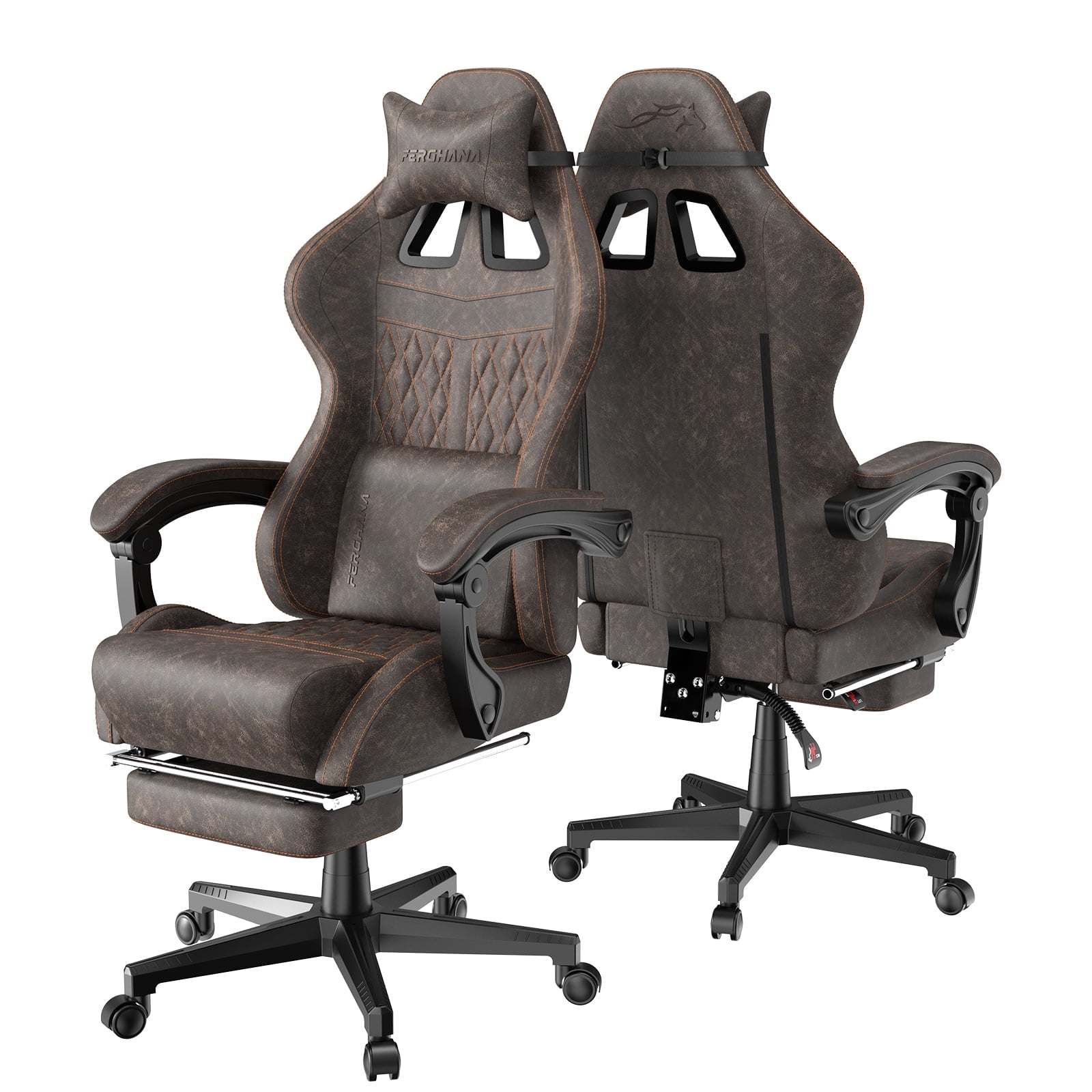 Huracan Vintage Gamer Chair with Footrest, Massage Lumbar Support ...