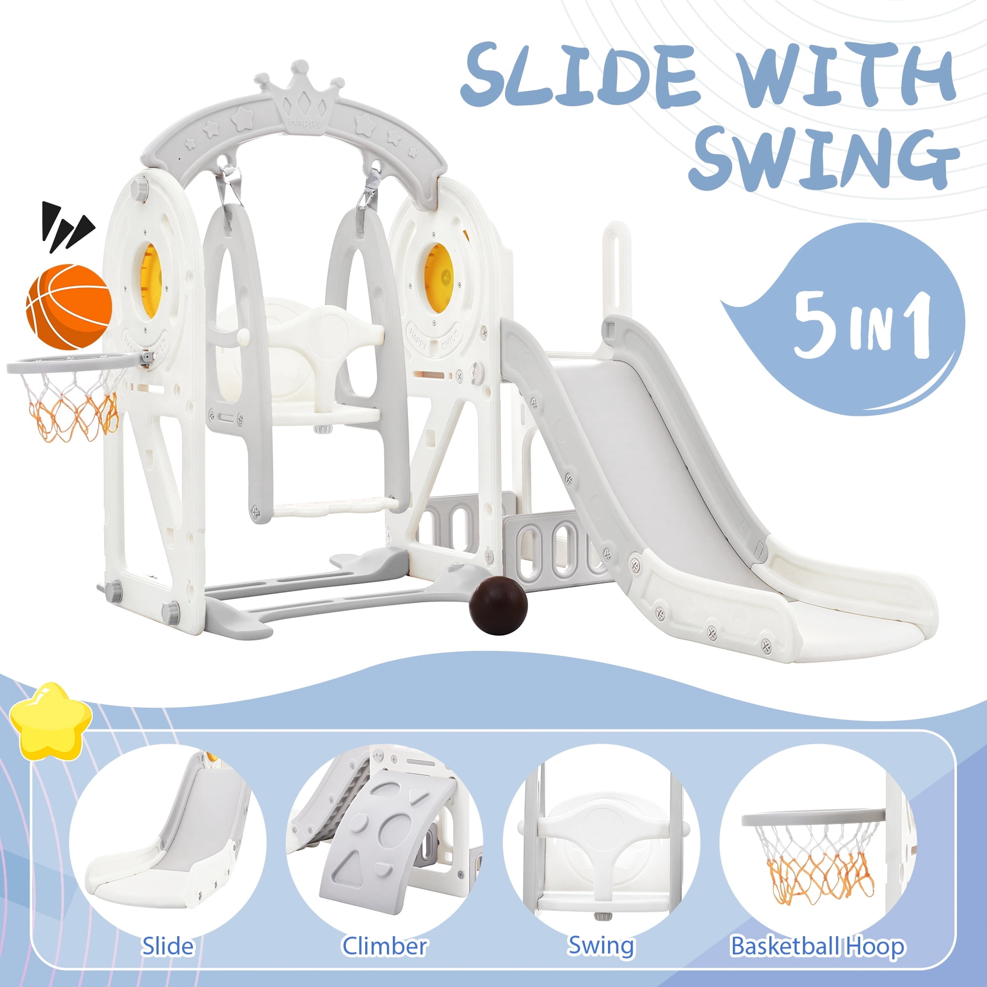 Huracan Toddler Slide and Swing Set 5 in 1, Kids Playground Climber ...