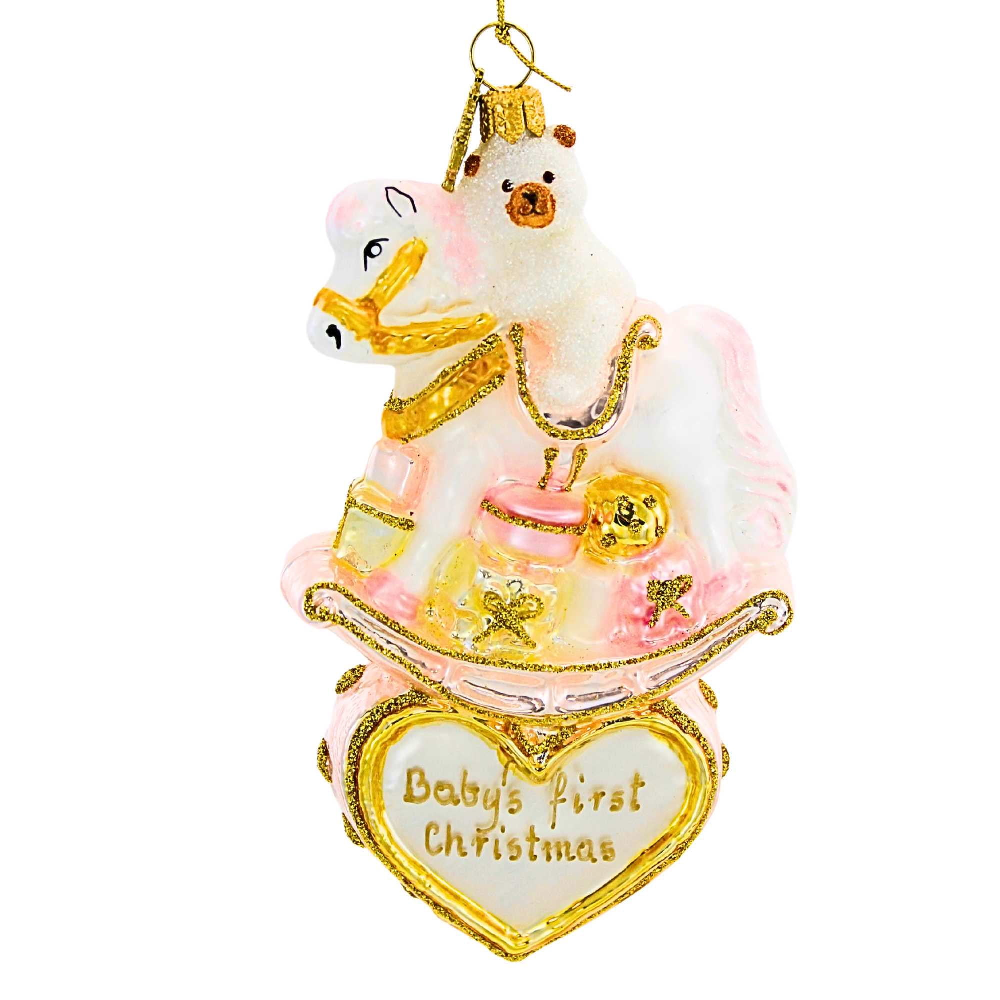 Huras Family 5.00In Girl Rocking Horse On Heart, Glass, Baby's First ...