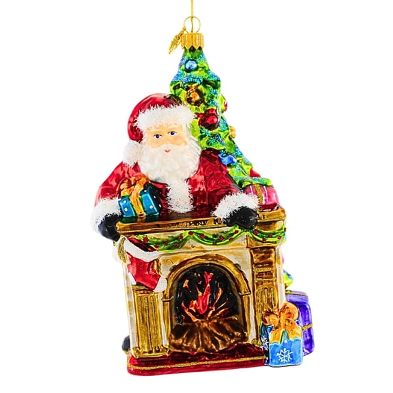 Huras Family 7.50In The Holly Hearth, Glass, Santa Fireplace Tree ...
