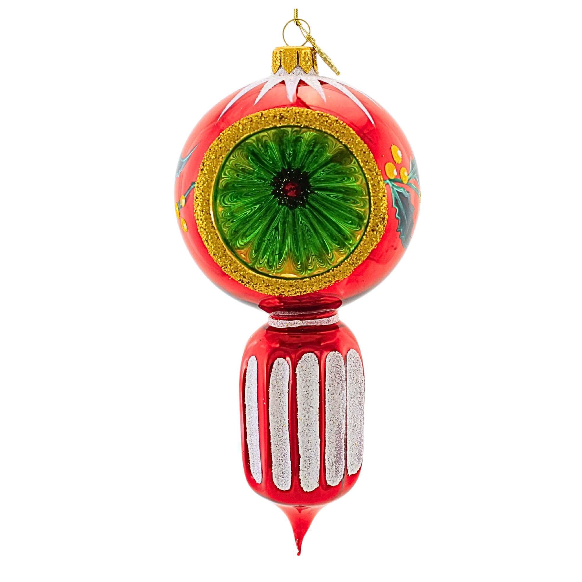Huras Family 8.00In Merry & Bright Holly Red, Glass, Fluted Drop Ball ...