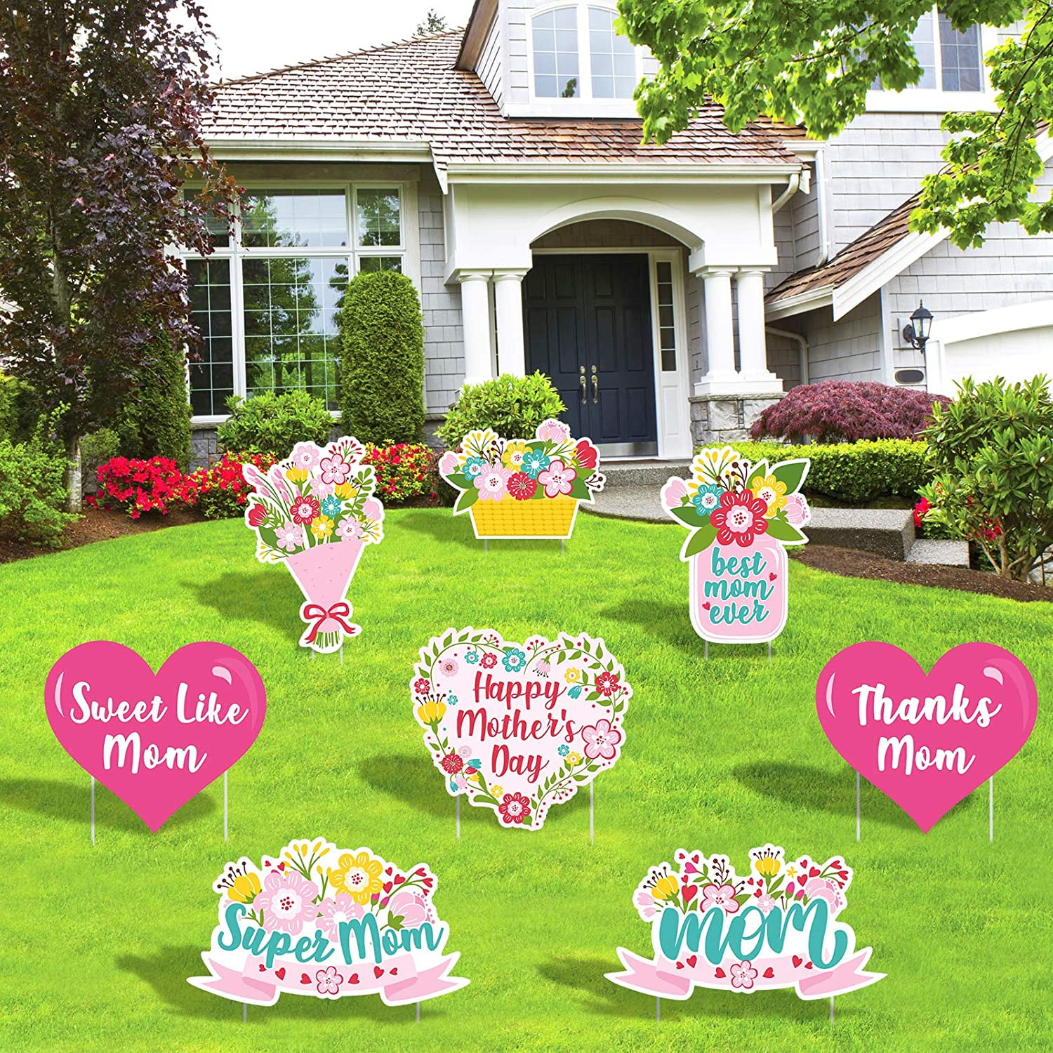 Huray Rayho Happy Mothers Day Yard Signs Decorations with Stakes Best Mom Ever Mommy Party ...