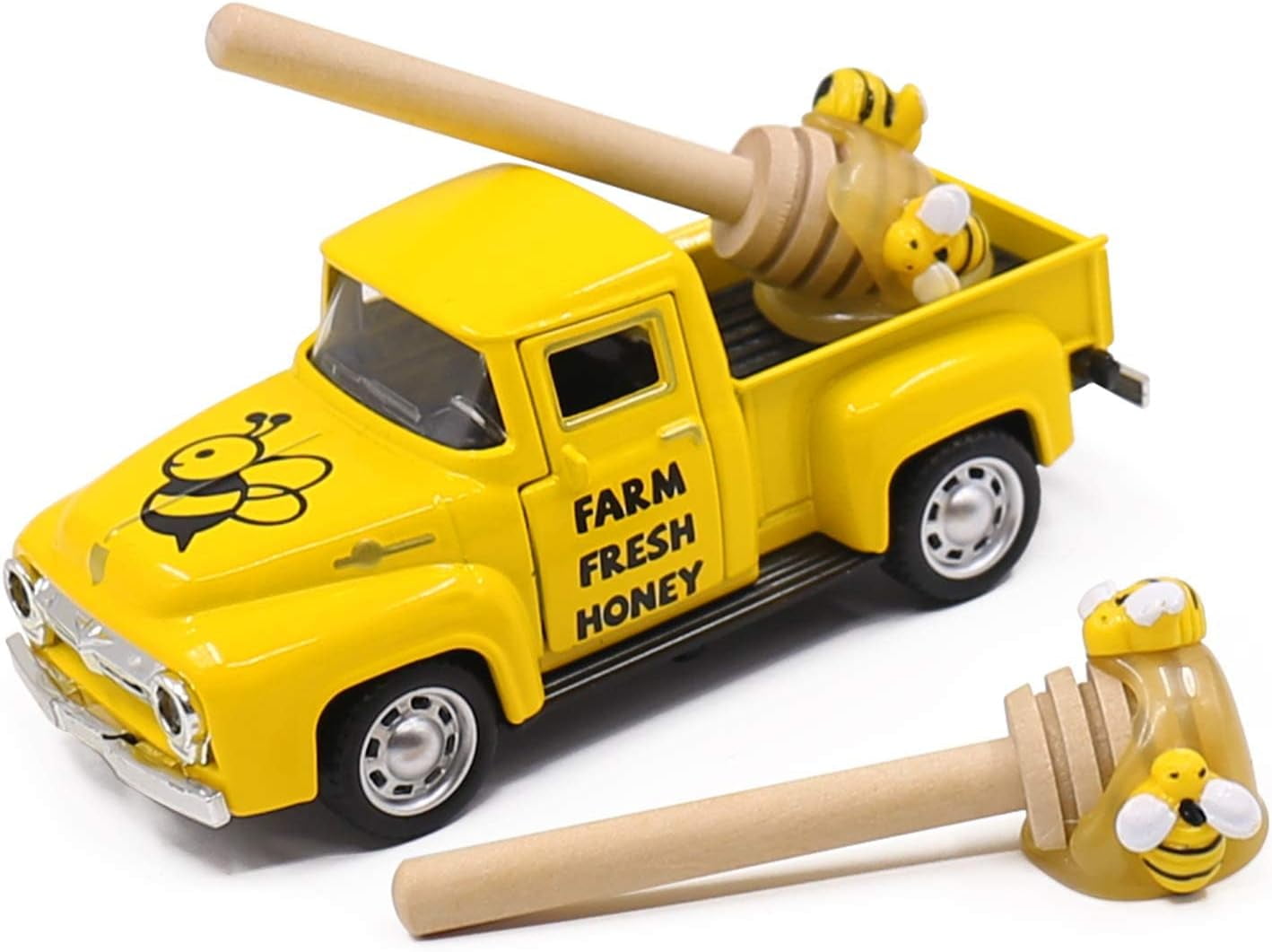 Huray Rayho Mini Farm Fresh Honey Yellow Truck Toy with Faux Honey Dippers Farmhouse Honeybee ...