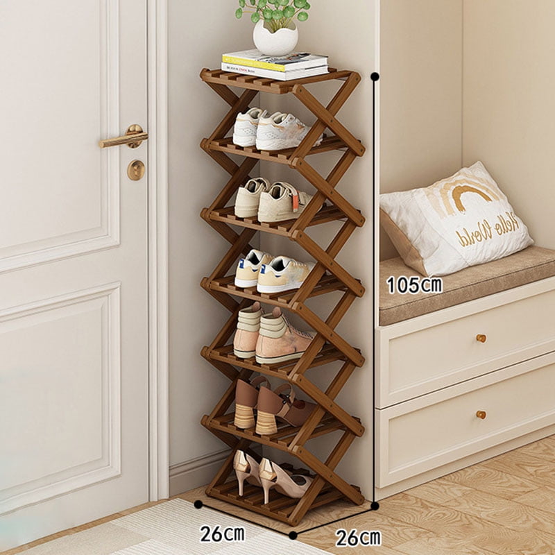 Hurber 7-Layers Foldable Shoes Rack, Installation-Free Bamboo Shoe ...