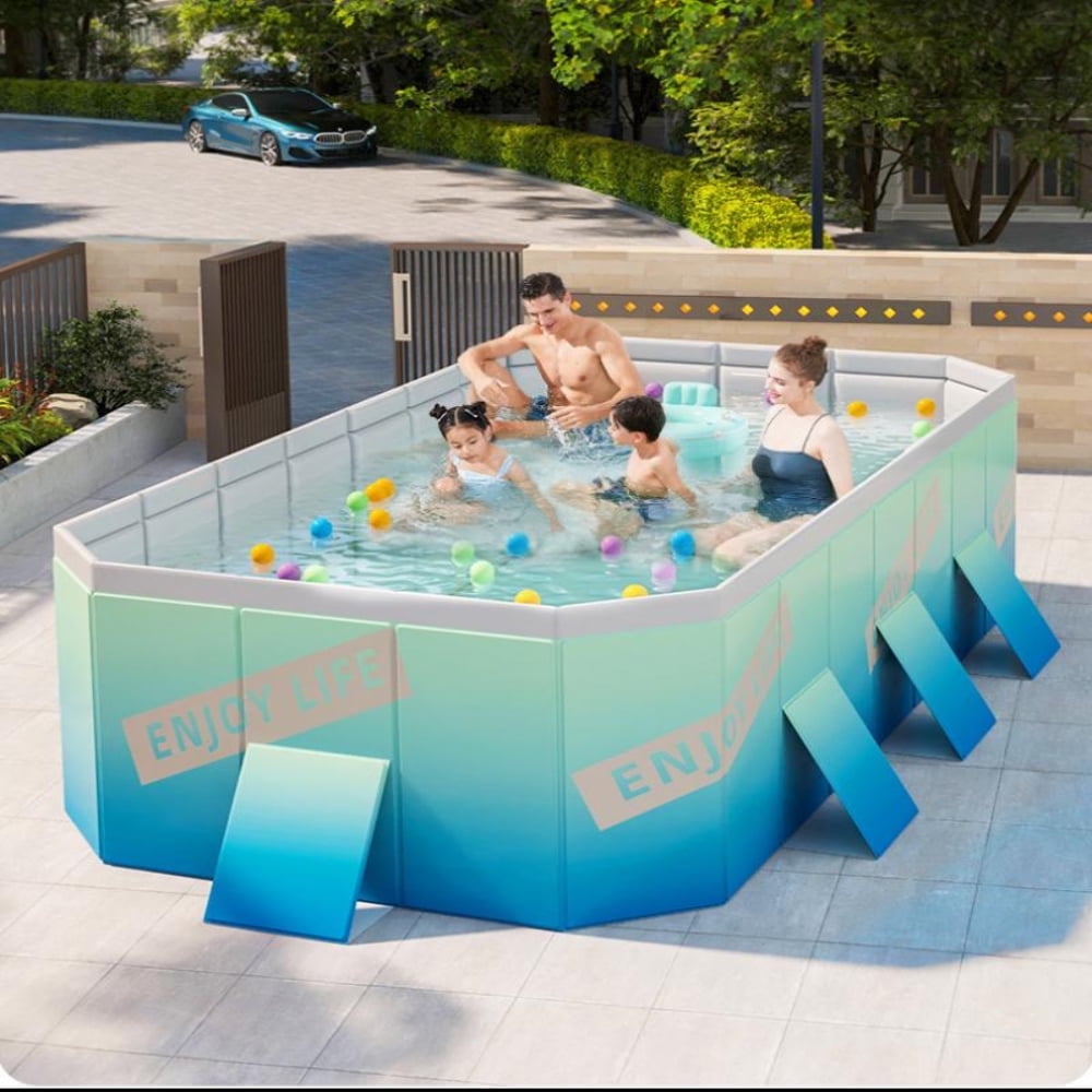 Hurber Foldable Swimming Pool, Large Non-inflatable Adults Kids Outdoor ...