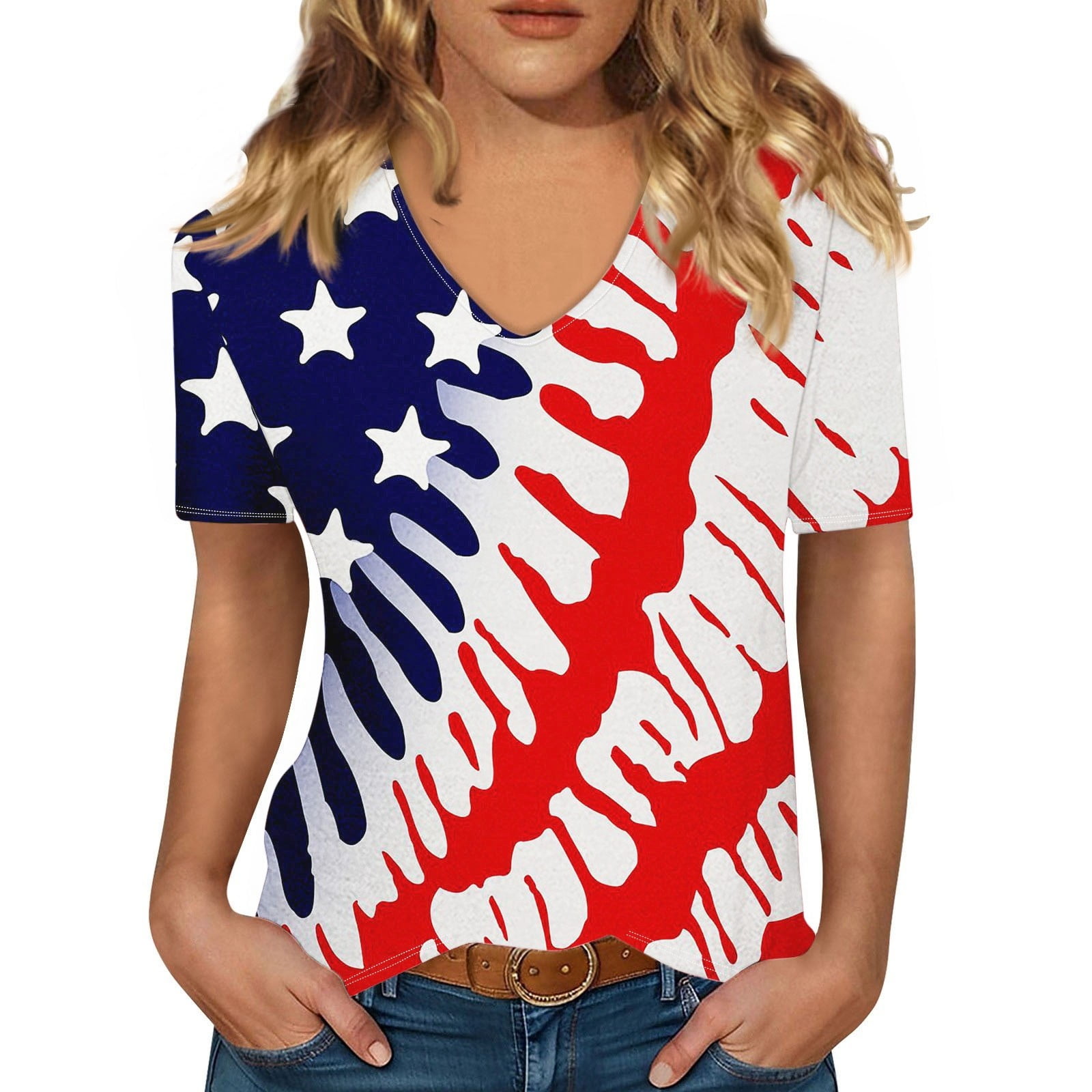 Huresd 4th Of July Shirts For Women Oversized T Shirts 2024 Usa Flag