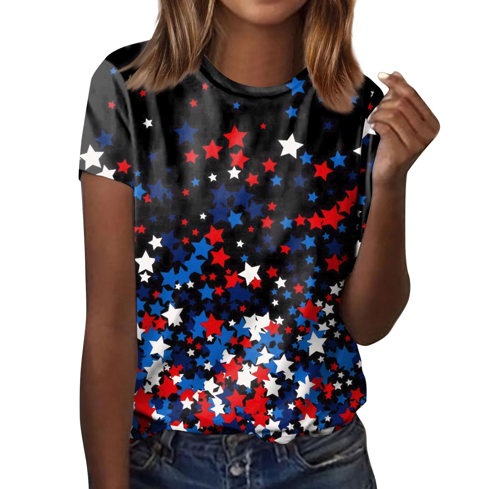 Huresd 4th Of July T Shirts For Women Plus Size Comfy American Flag