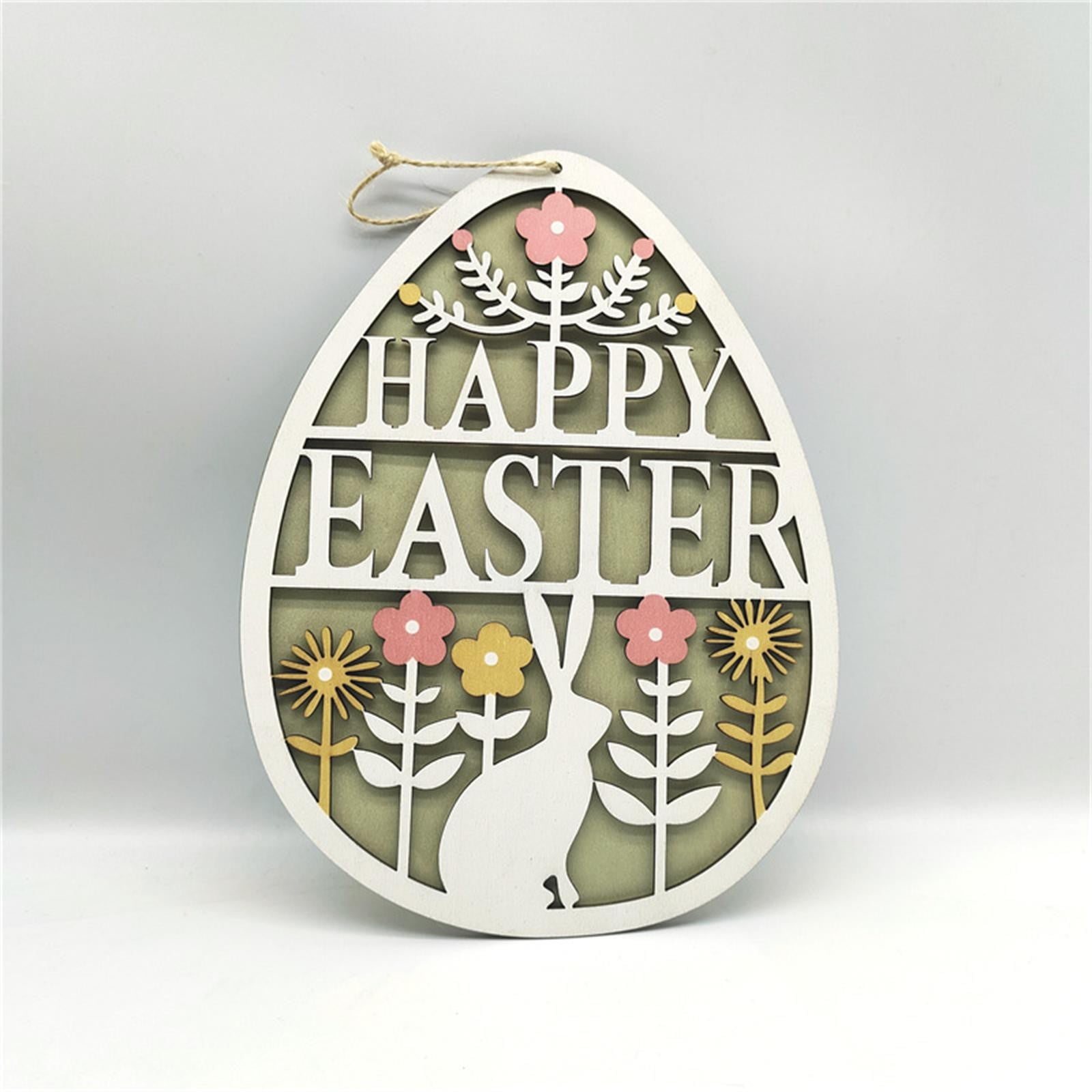 Huresd Happy Easter Wall Sign, Wodden Bunny Rabbit Sign for Wall Window ...