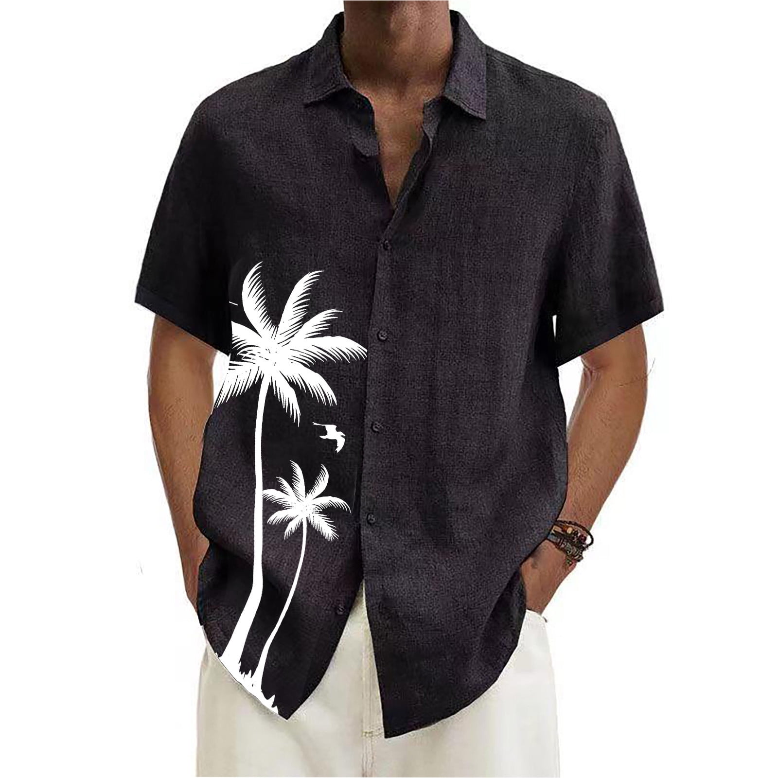 Huresd Hawaiian Shirt for Men Palm Tree Print Shirts Casual Button Down ...