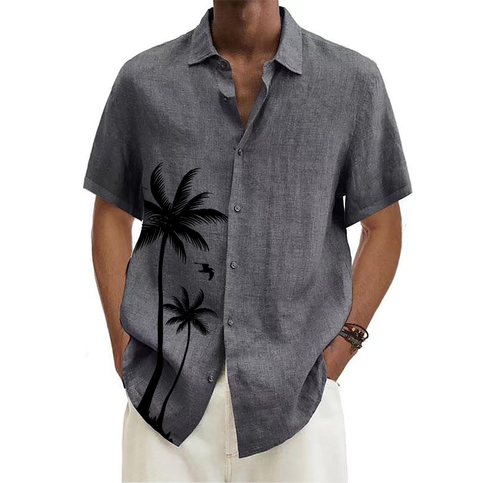 Huresd Hawaiian Shirt for Men Palm Tree Print Shirts Casual Button Down ...