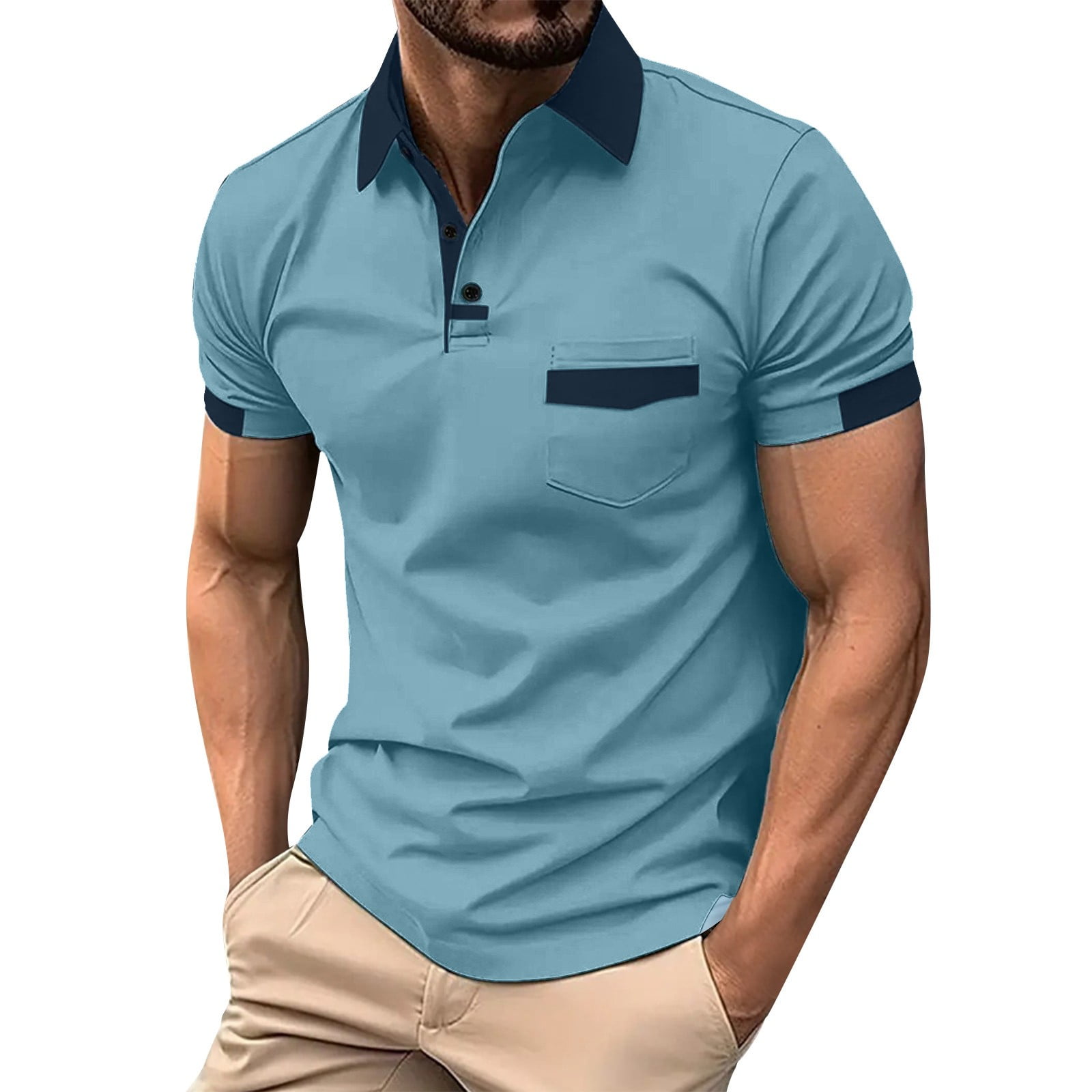 Huresd Men's Golf Polo Shirts Short Sleeve Collar Shirt Light Blue L ...