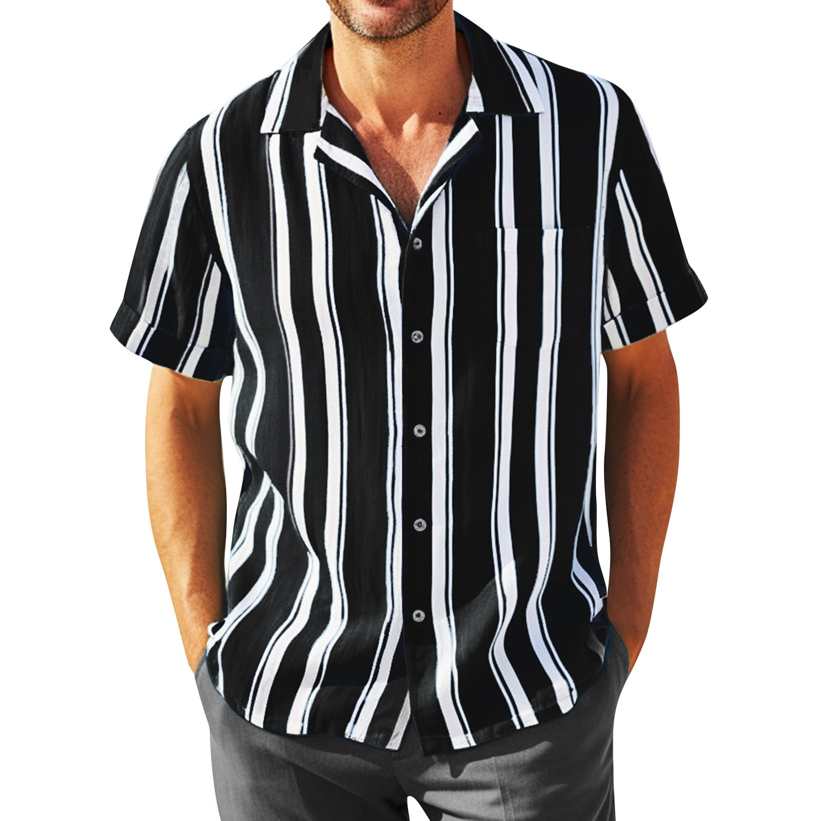 Huresd Men's Wrinkle Free Untucked Cuban Shirt Business Casual Button ...